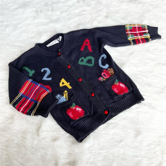 Shirts & Tops | Vintage School Cardigan Abc Alphabet And Numbers ...